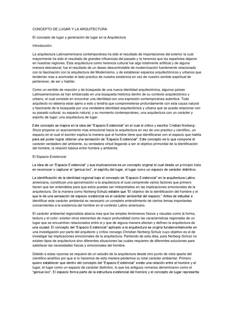 Concepto de Lugar y La Arquitectura | Descargar gratis PDF | Concepto ...