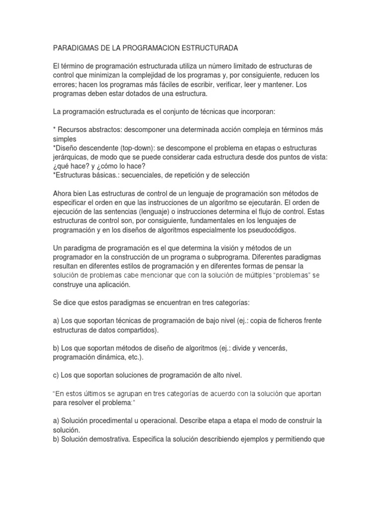 Paradigmas de La Programacion Estructurada | PDF | Lenguaje de ...