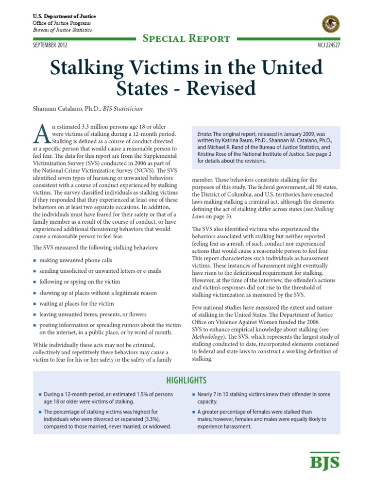 Stalking Victims in The United States - Revised | PDF | Social Science