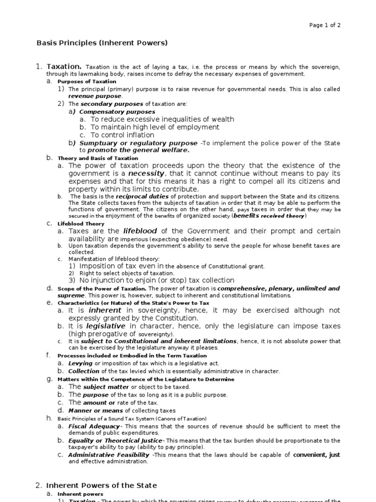 Basic Principles of Taxation (Inherent Powers of the State) | Eminent ...