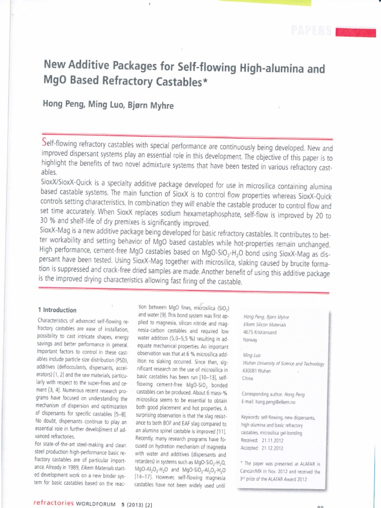 New Additive Packages For Self-Flowing High-Alumina and MgO Based ...