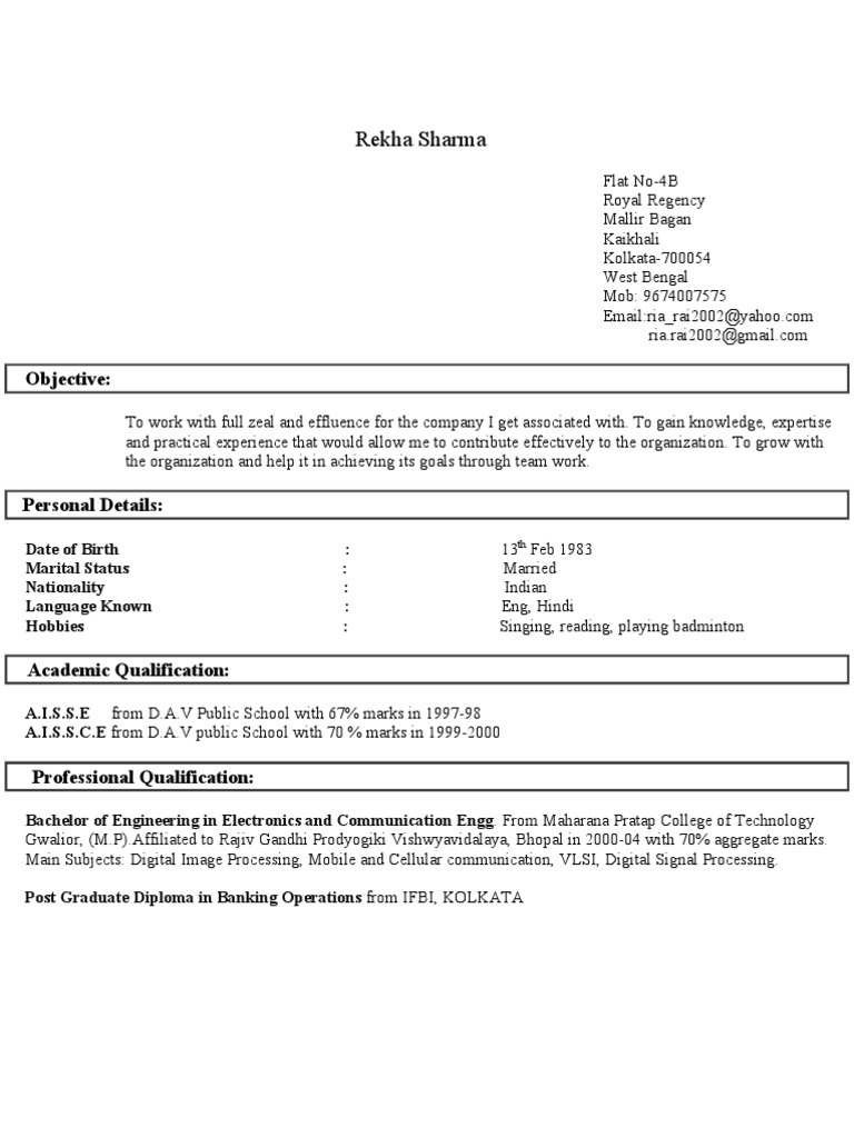 Rekha Sharma's Professional Resume | PDF