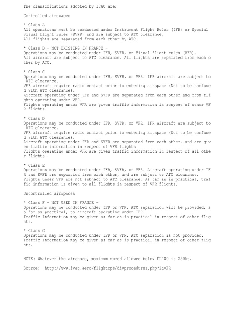 Icao Airspace Classification | PDF