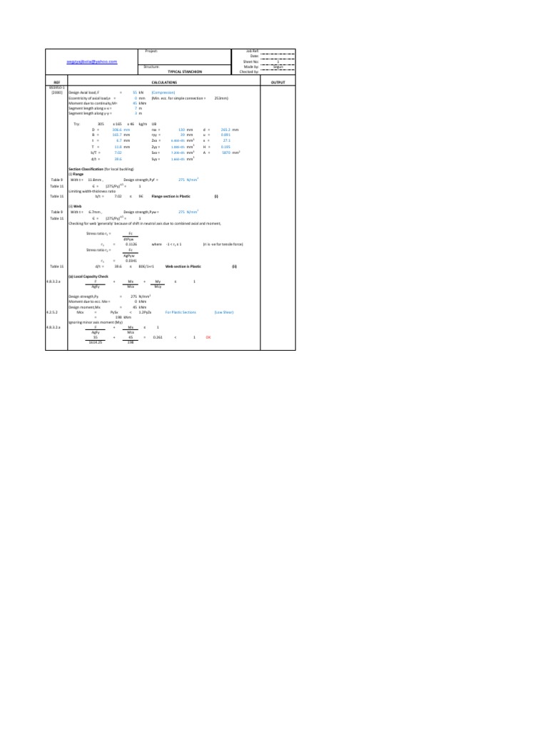 Steel Stanchion Design Calcsheet v.0 | PDF | Buckling | Structural ...