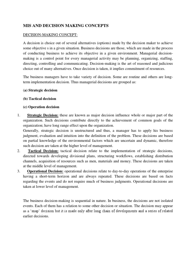 Mis and Decision Making Concepts | PDF | Decision Making | Mathematical Optimization