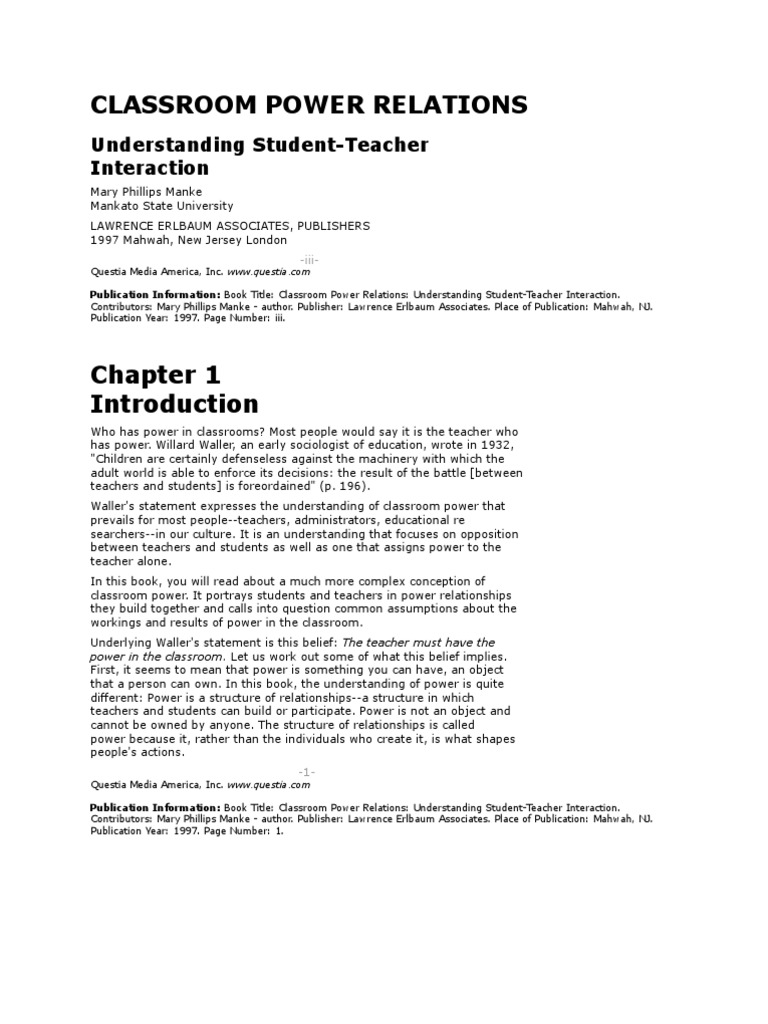 Classroom Power Relations | PDF | Classroom | Teachers