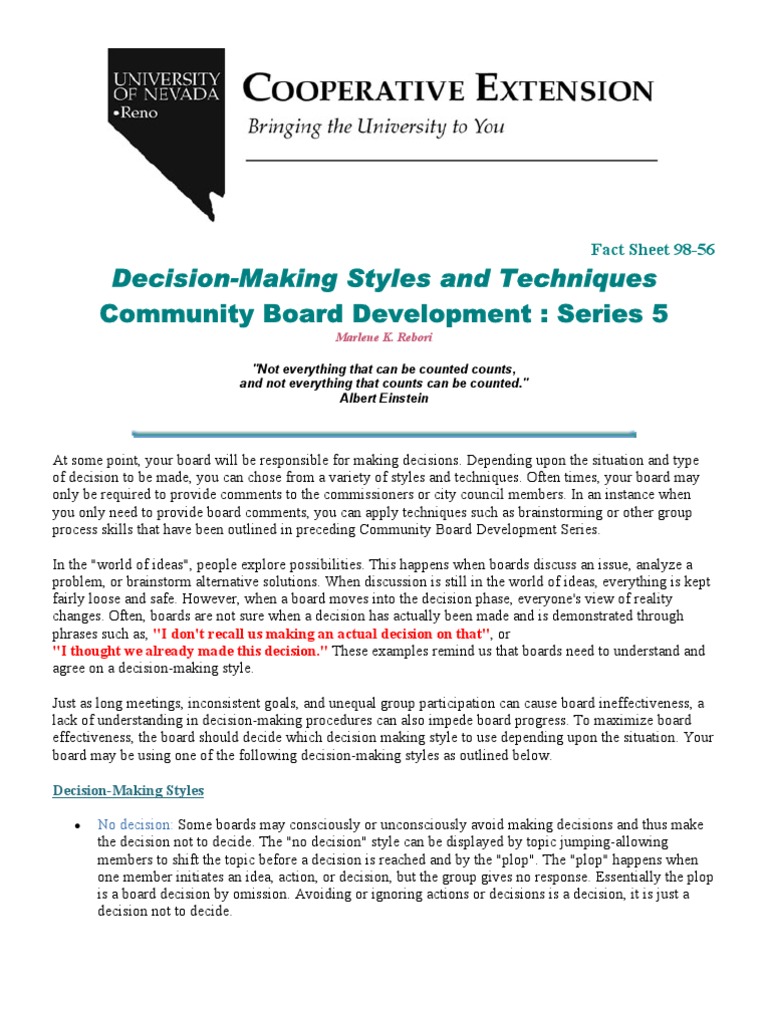 Decision-Making Styles and Techniques: Community Board Development ...