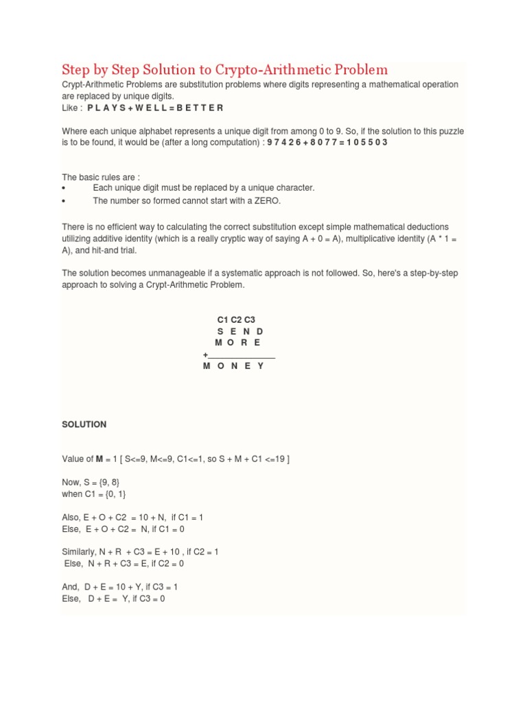 Solving the SEND + MORE = MONEY Puzzle | PDF | Teaching Methods & Materials