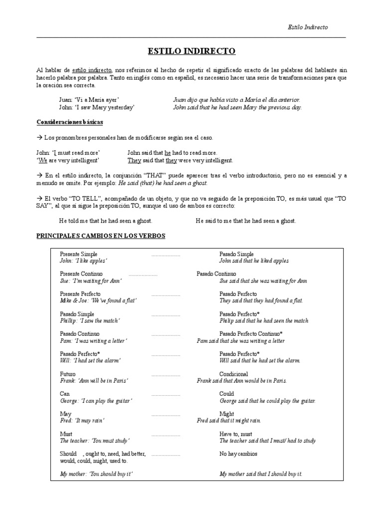 Estilo Indirecto - Teoría | PDF