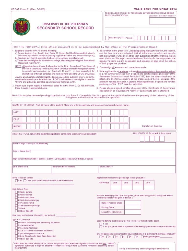 Upcat Form 2 (Hsr2014) | PDF | Secondary School | Students