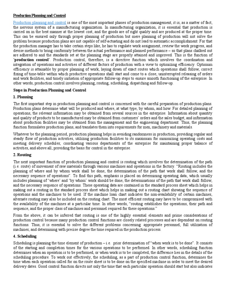 Steps in Production Planning and Control | PDF | Routing | Machines