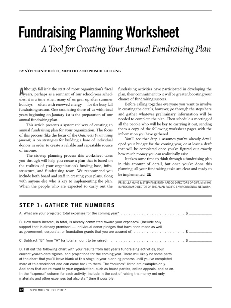 Fundraising Planning Worksheet | PDF