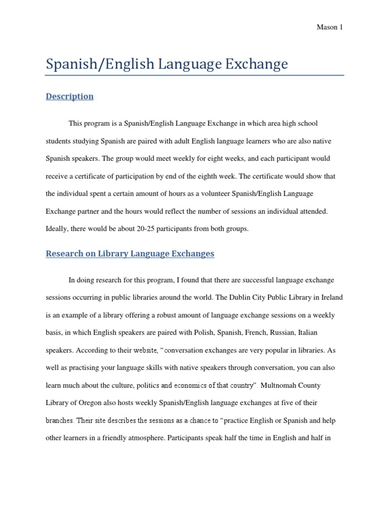Spanish-English Language Exchange Program | PDF | English As A Second ...