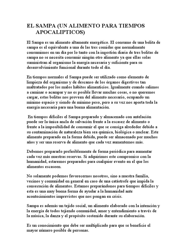 Sampa: Alimento Energético y Nutritivo | PDF | Kilogramo | Miel