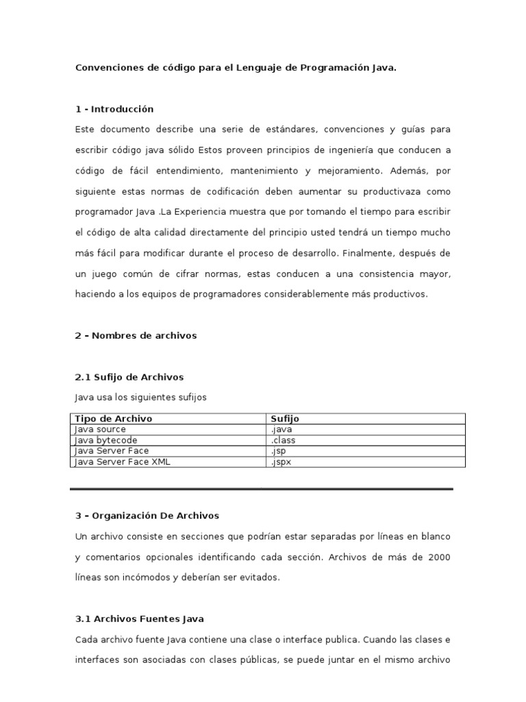 Convenciones de Código para El Lenguaje de Programación Java | PDF ...