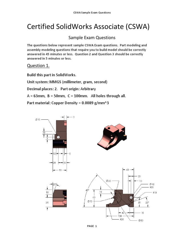 Certified Solidworks Associate (Cswa) : Sample Exam Questions ...