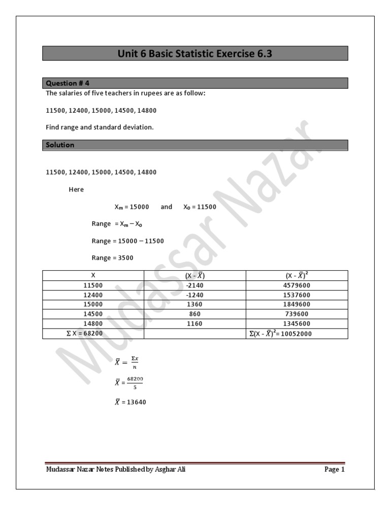 Class 10 Statistics Exercise 6.3 Solutions | PDF | Mathematical Problem ...