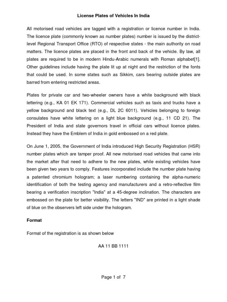 Vehicle Registration Formats in India | PDF | Vehicle Registration ...