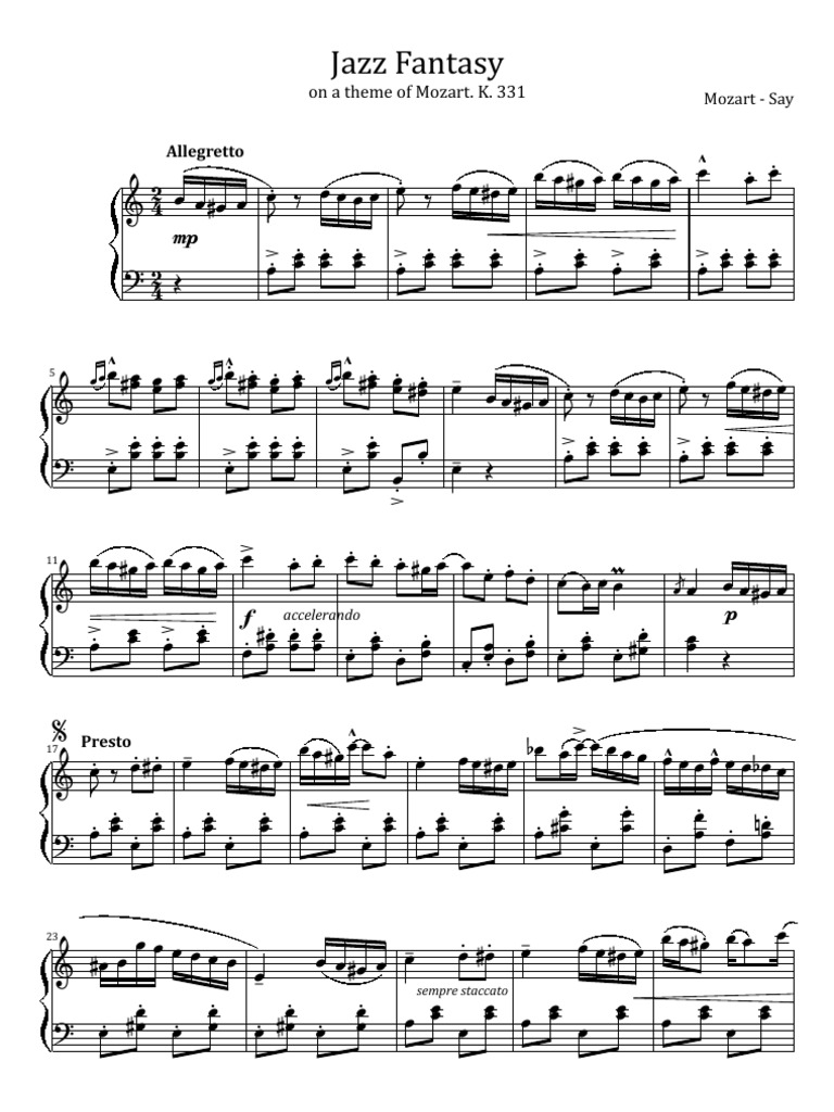 Jazz Fantasy On Mozart | PDF | Musical Forms | Musical Compositions