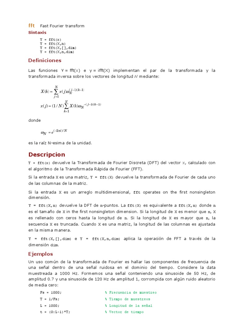 FFT Matlab | PDF | Transformada rápida de Fourier | Muestreo ...