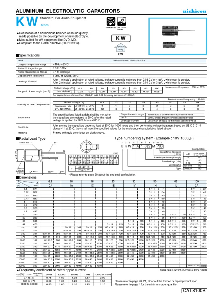 Aluminum Electrolytic Capacitors: Specifications | PDF | Capacitor ...