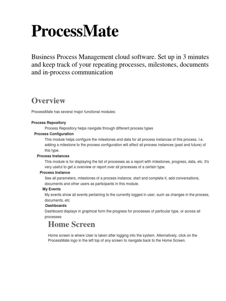 ProcessMate Documentation - Cloud Process Management App | PDF | Business Process | Business ...