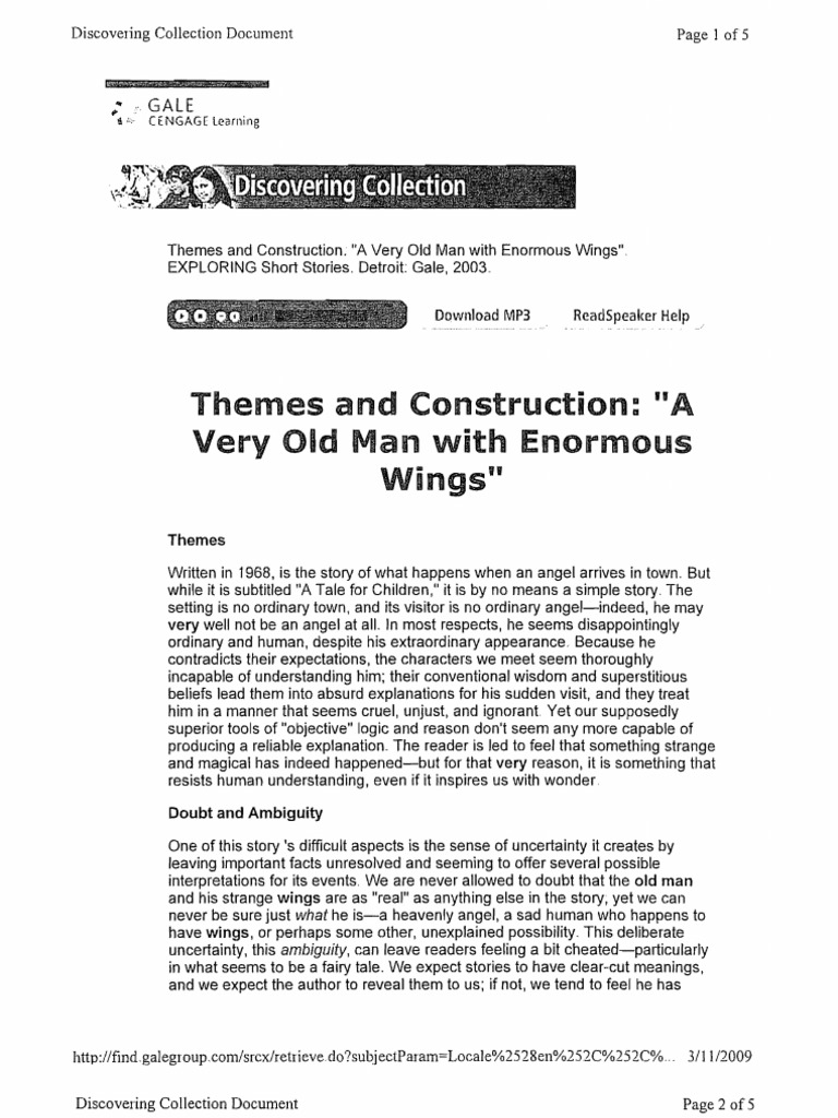 Themes and Construction: "A Very Old Man With Enormous Wings" | PDF ...