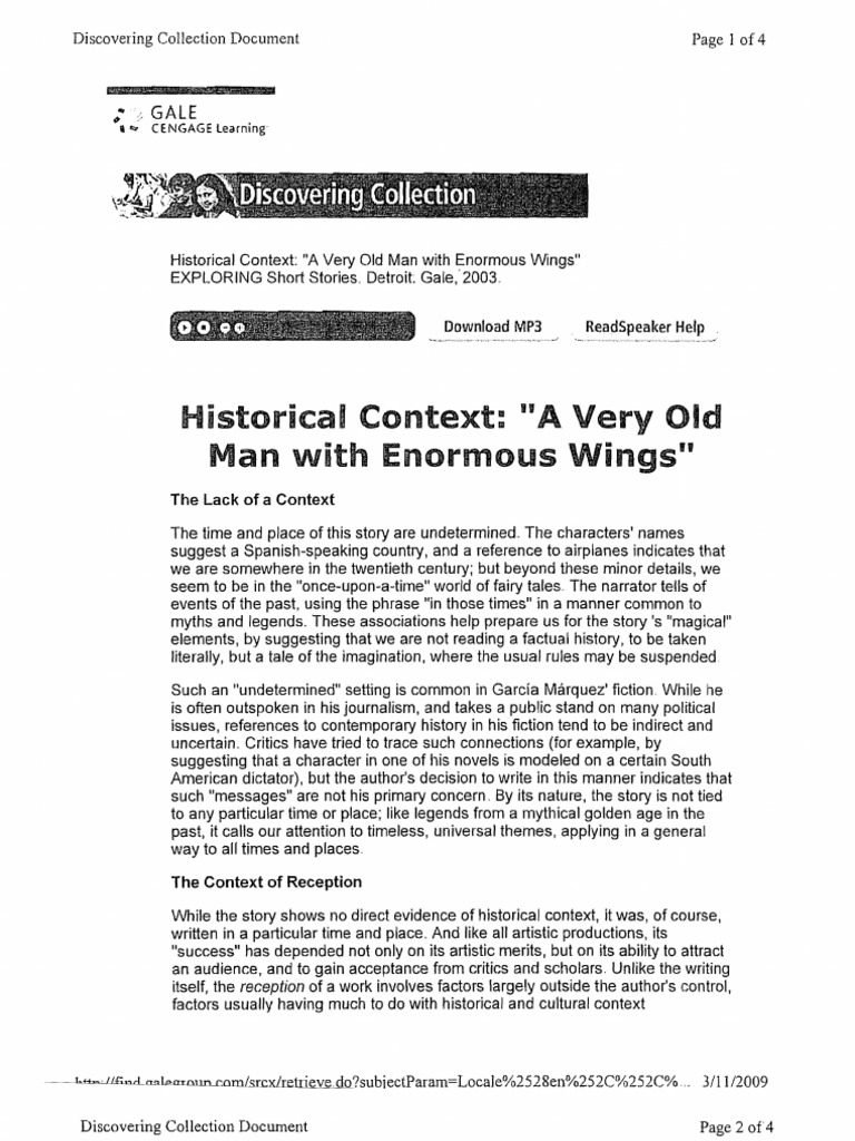 Man With Enormous Wings: Historical Context: Very Old | PDF | Gabriel ...