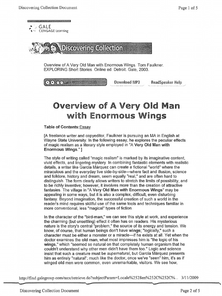 Overview of A Very Old Man With Enormous Wings: Discovering Collection ...
