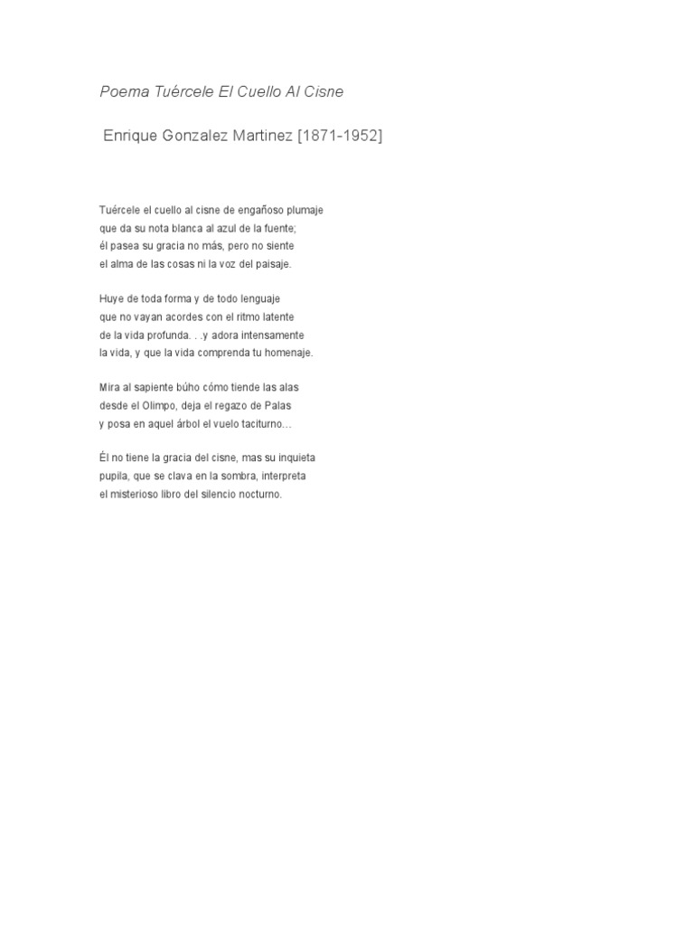 Análisis del Poema "Tuércele el Cuello al Cisne" | PDF | Poesía | Clásicos