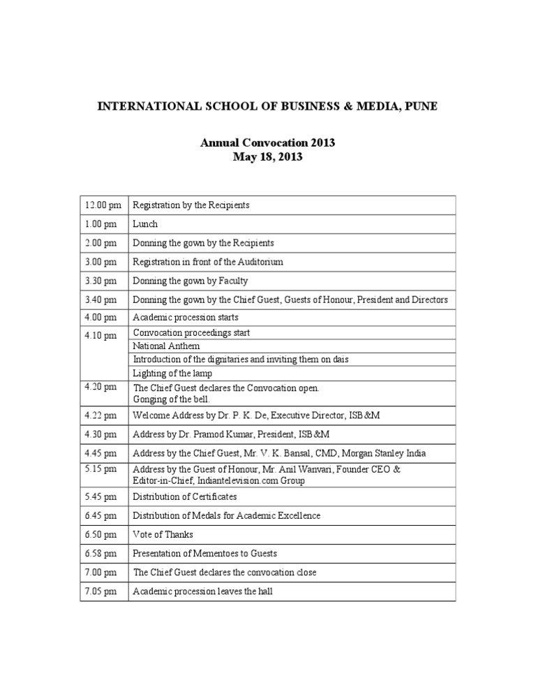 Isb M Pune Annual Convocation 2013 Schedule Pdf Career Growth