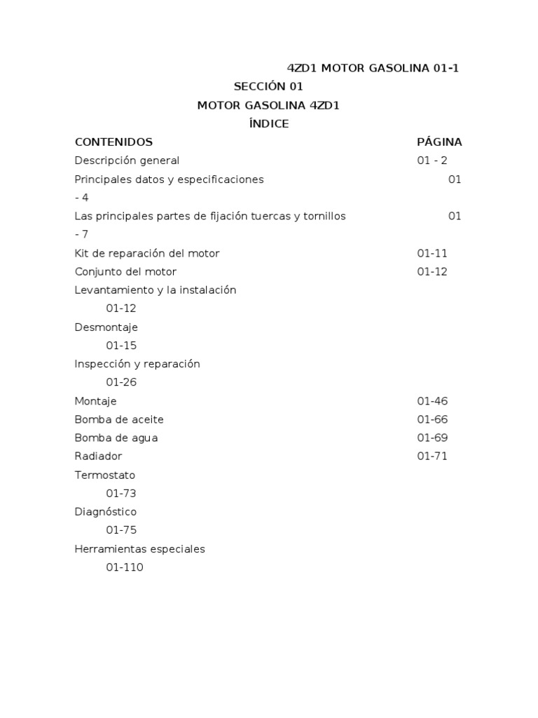 Manual del Motor Isuzu 4ZD1 Gasolina | PDF | Pistón | Carburador