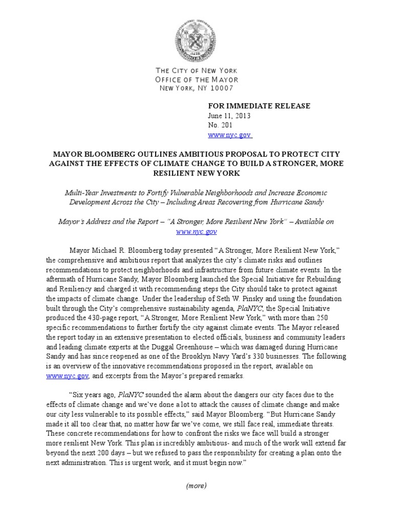 201-13 (SIRR Report Recommendations) | PDF | Flood | Hurricane Sandy