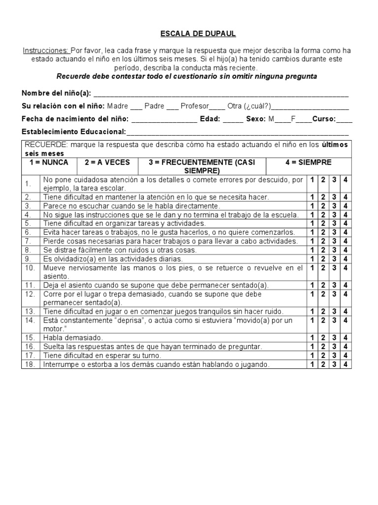ADHD Rating Scale IV | PDF
