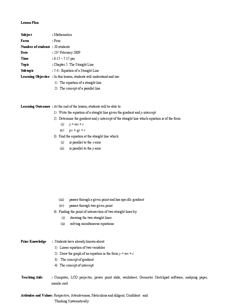 The Straight Line - Lesson Plan 2 | Download Free PDF | Line (Geometry ...