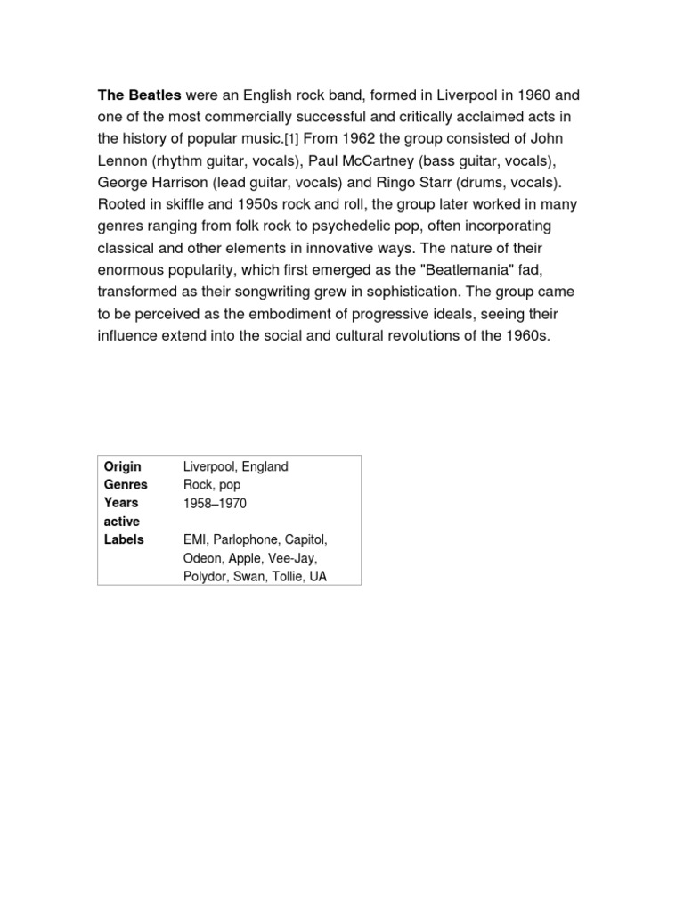 The Beatles: Icons of Rock History | PDF