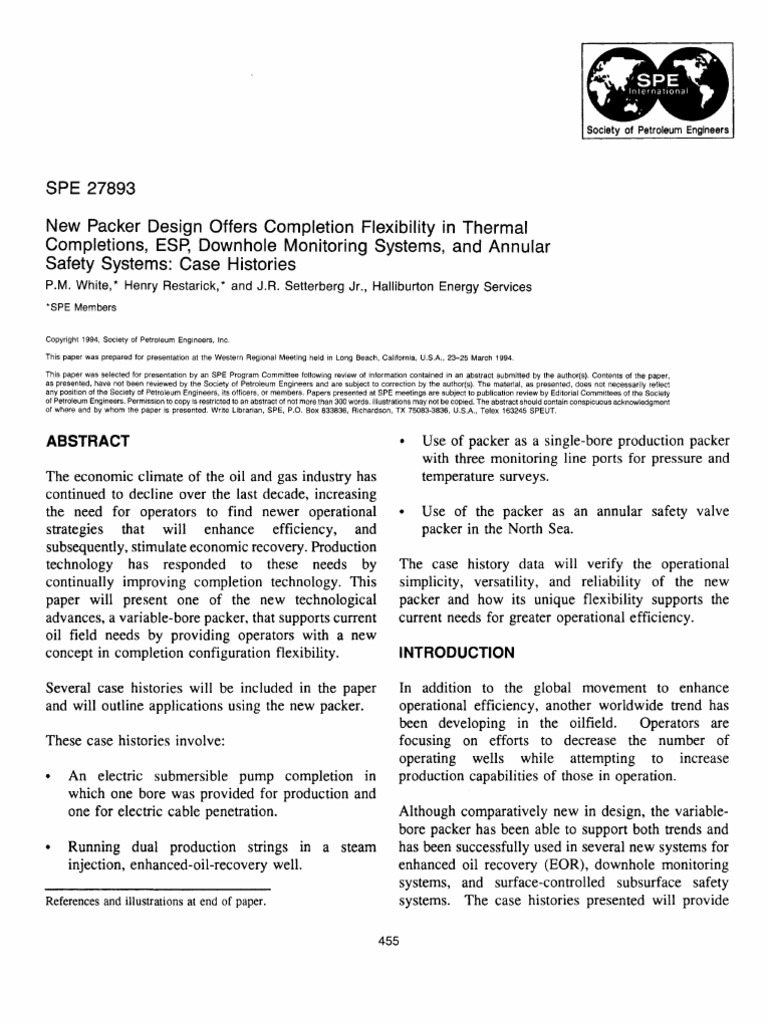 Spe 27893 New Packer Design Offers Completion Flexibility in Thermal ...