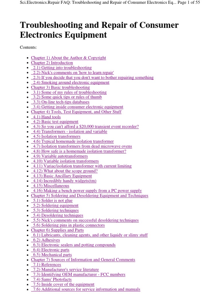 Troubleshooting and Repair of Consumer Electronics Equipment | PDF