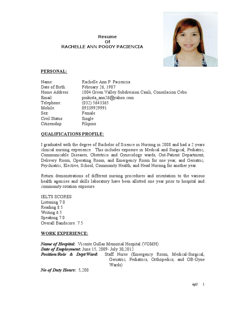 Ann - CV Updated 2 | PDF | Nursing | Emergency Department