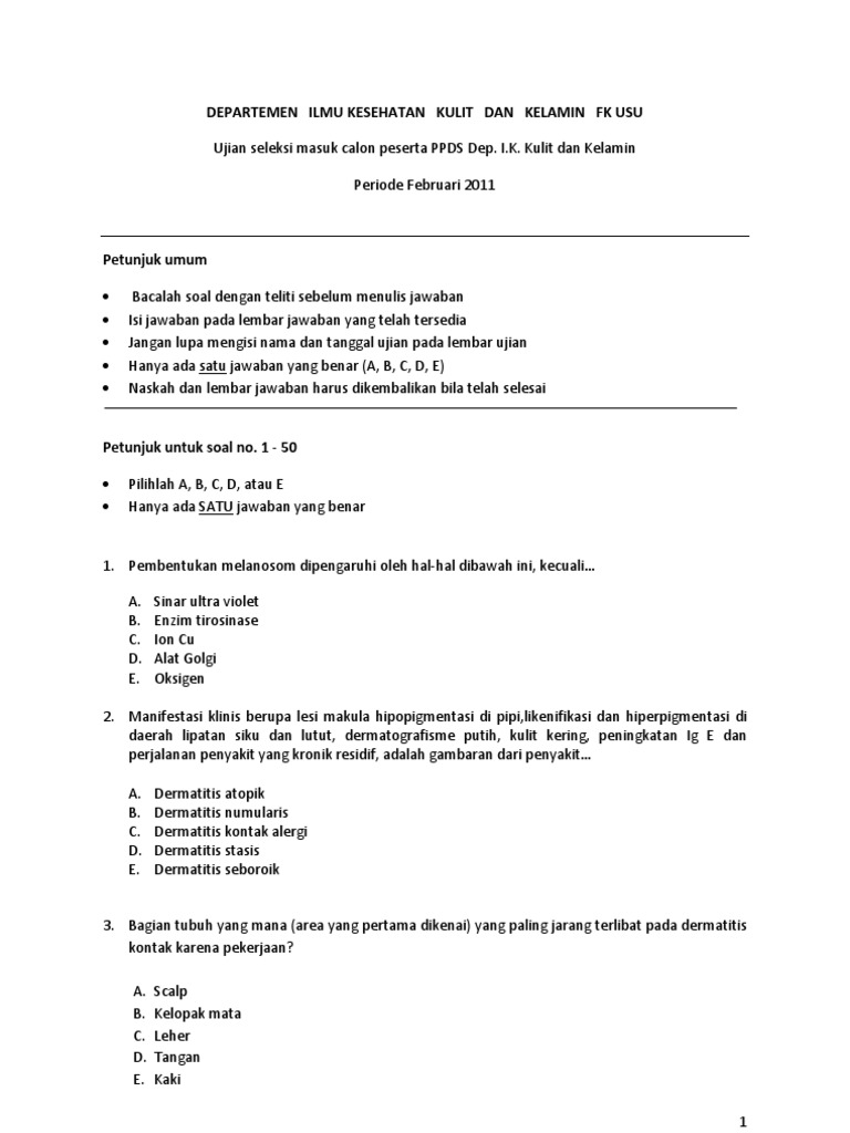 Soal Ujian PPDS Kulit dan Kelamin | PDF | Kesehatan Holistik