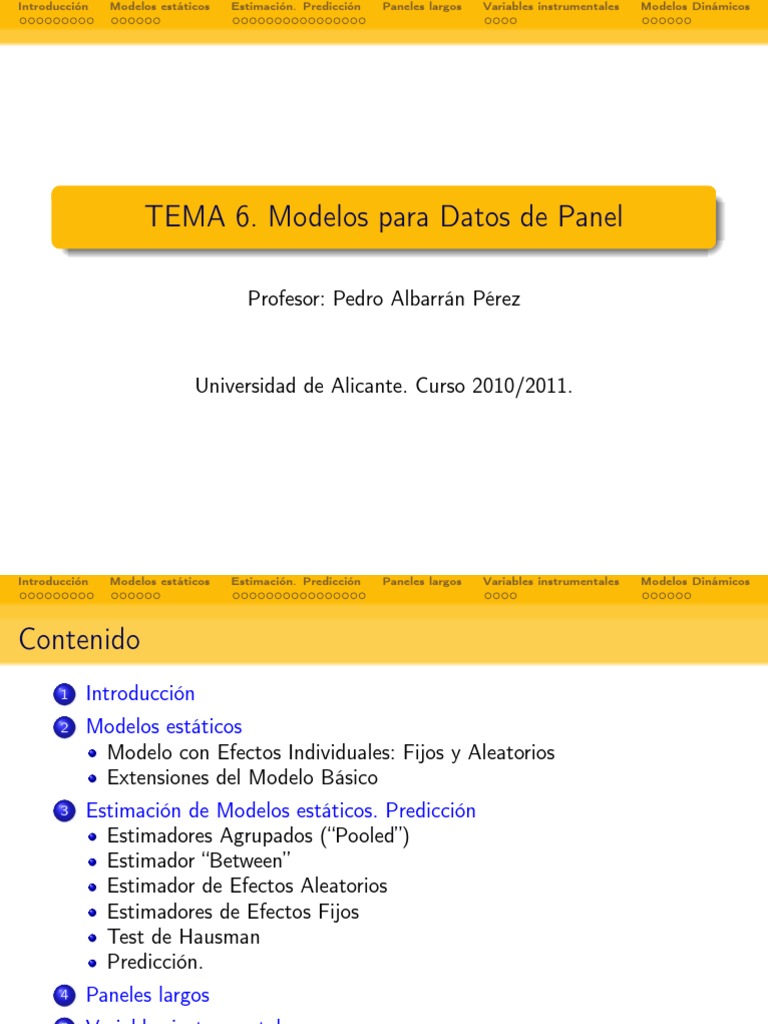 Modelos para Datos de Panel | PDF | Variable instrumental | Modelo de efectos fijos
