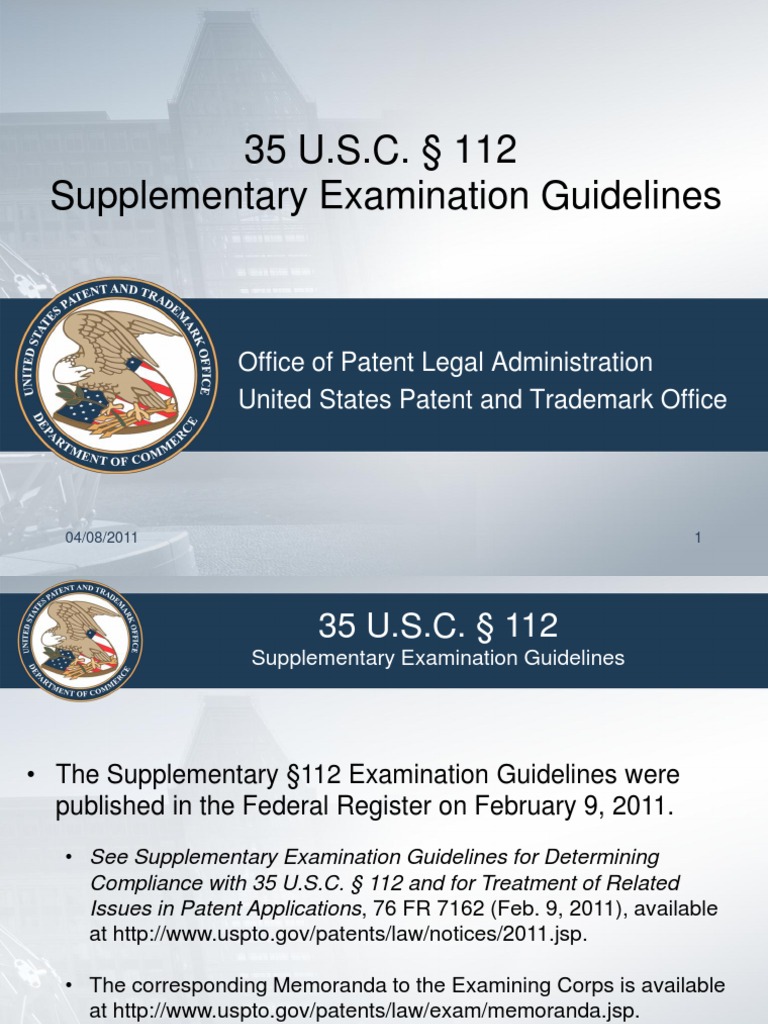 35 USC 112 Examination Guidelines | Patent Claim | Title 35 Of The ...