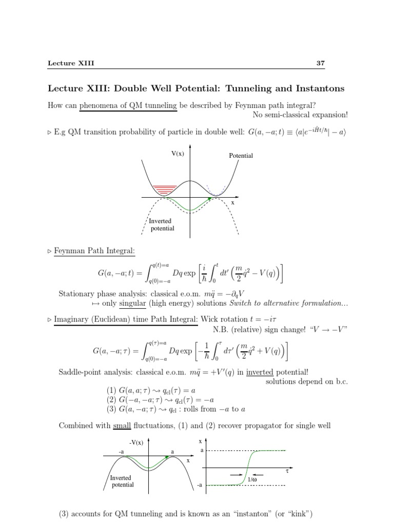 Lecture XIII: Double Well Potential: Tunneling and Instantons | PDF ...