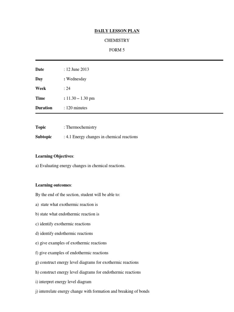Thermochemistry Lesson Plan | PDF | Chemical Reactions | Branches Of ...