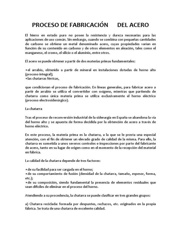 Proceso de Fabricación Del Acero | Descargar gratis PDF | Arrabio | Acero
