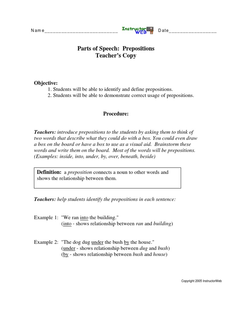 Prepositions Lesson | PDF