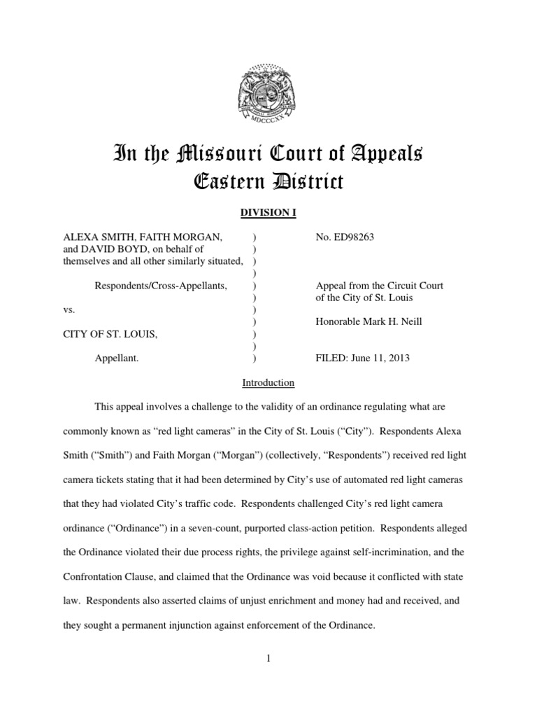 Missouri Court of Appeals Ruling St. Louis Red Light Cameras | Summary ...