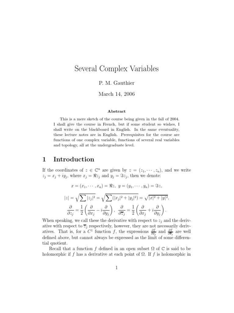 The Cauchy Integral Formula in Several Complex Variables | PDF | Series (Mathematics ...