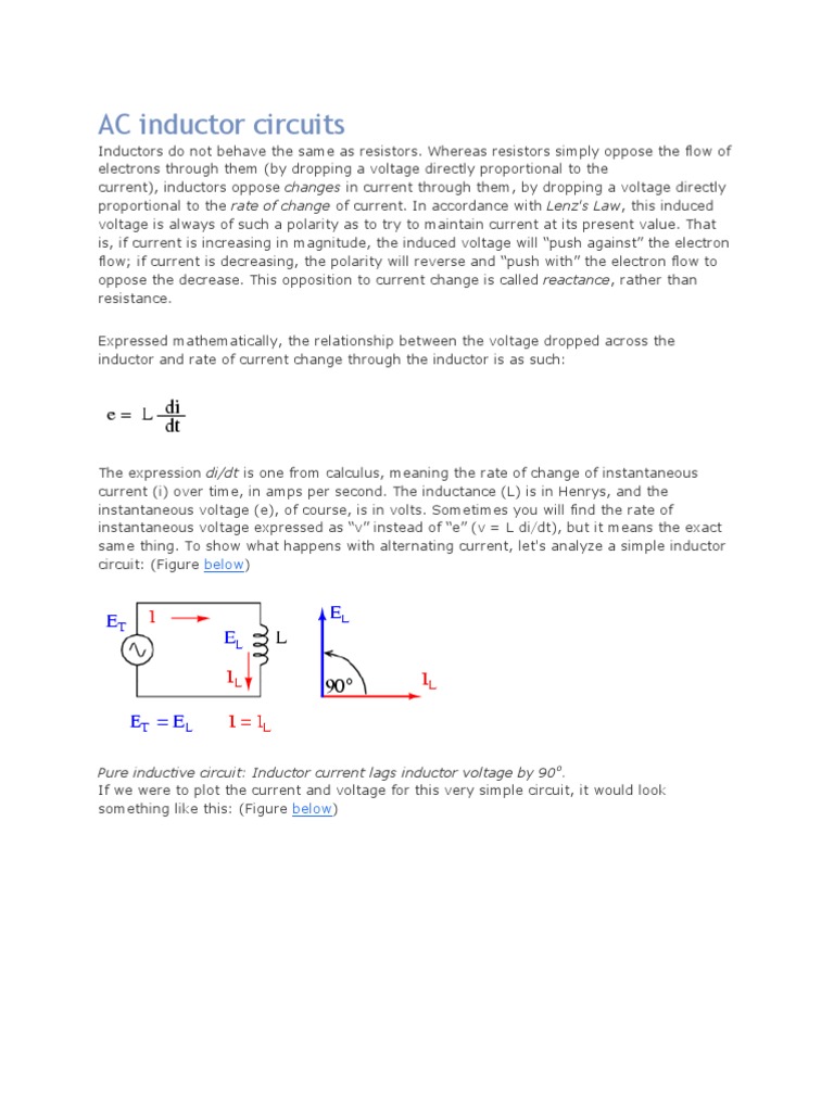 Ac Inductor Circuits Pdf Inductor Electric Current