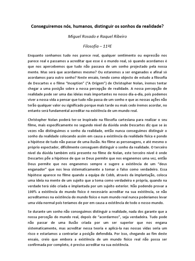 Ensaio Filosofico | Realidade | René Descartes